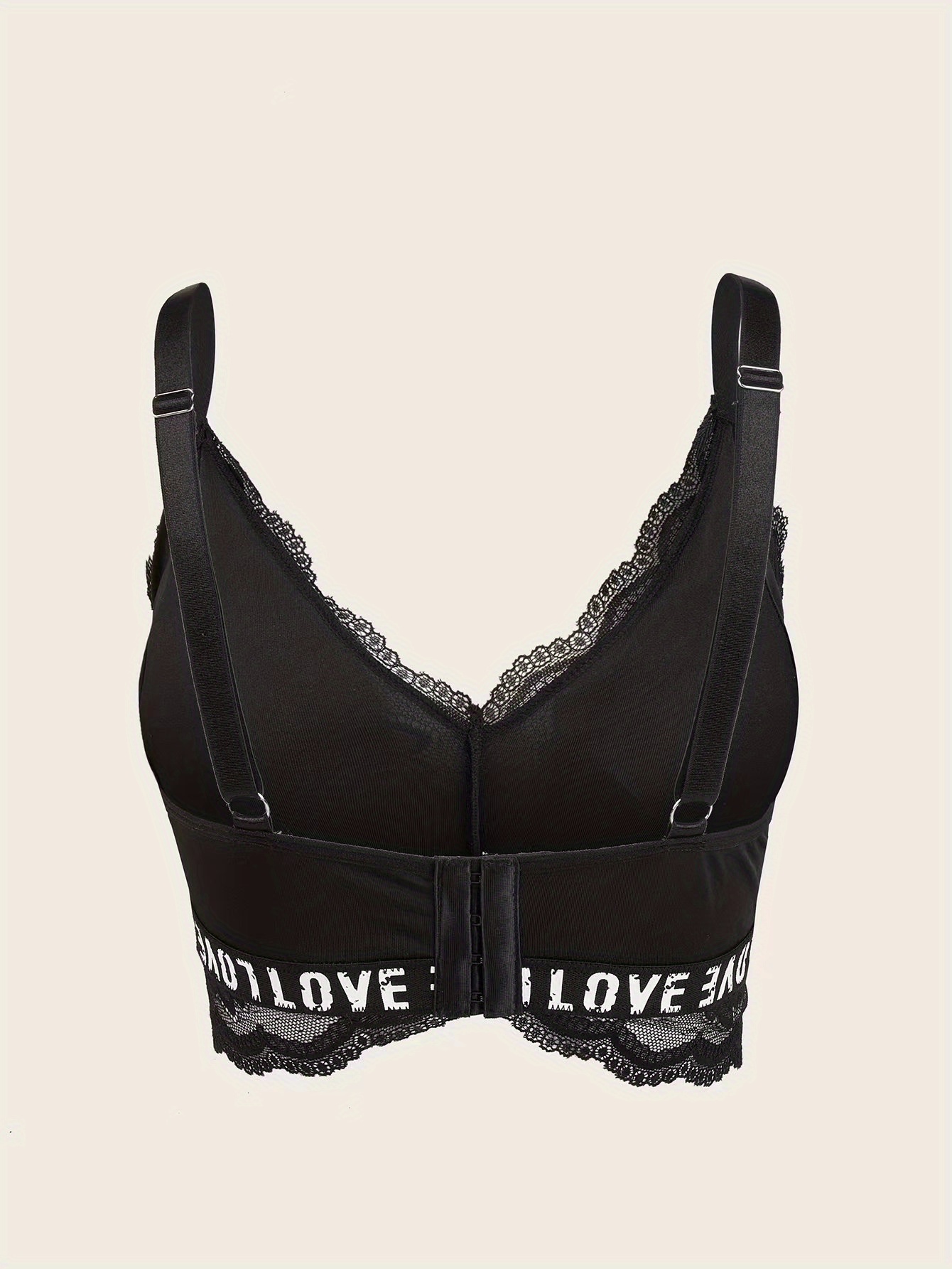 Plus Size Elegant Bra Women's Plus Floral Trim Letter Tape - Temu