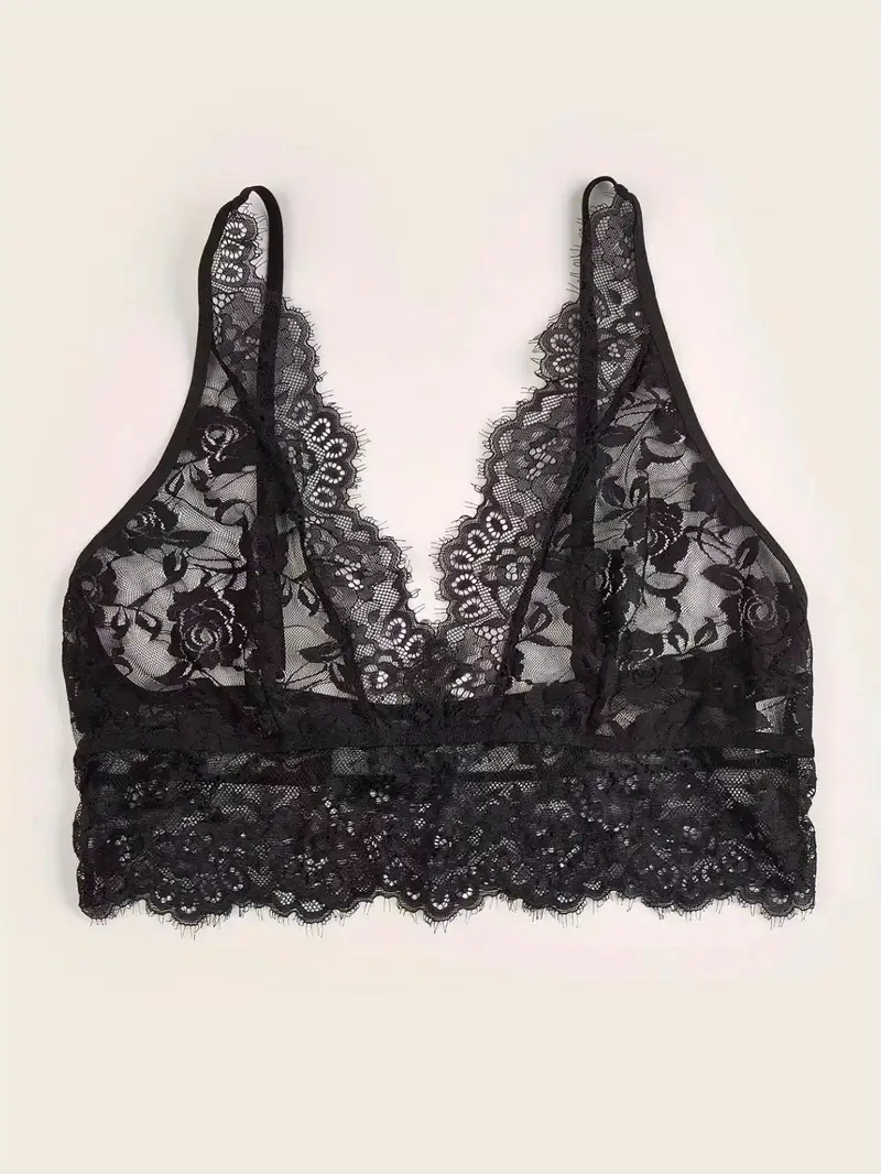 Plus Size Sexy Bra Womens Plus Floral Lace Embroidery Semi Sheer