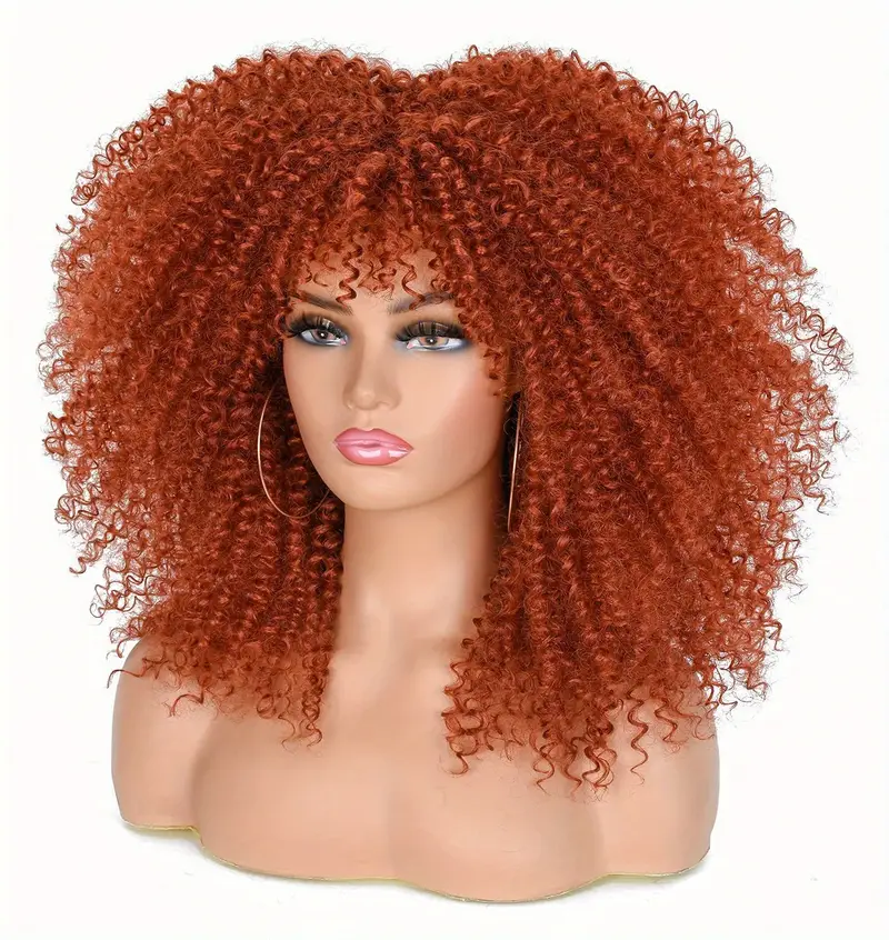 Afro Kinky Curly Wigs With Bangs Synthetic Hair Wigs For Women