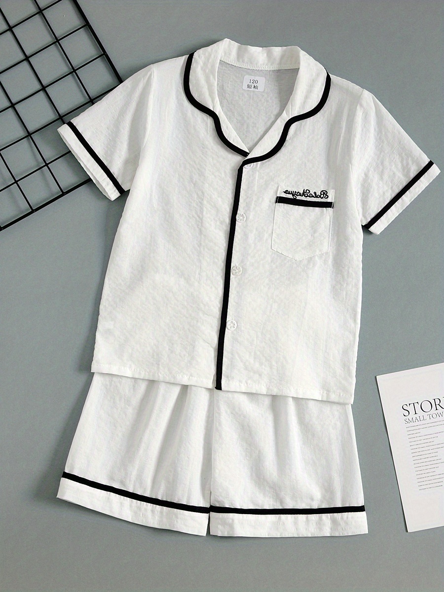 Girls Cotton Pajamas Outfit Trim Letter - Temu United