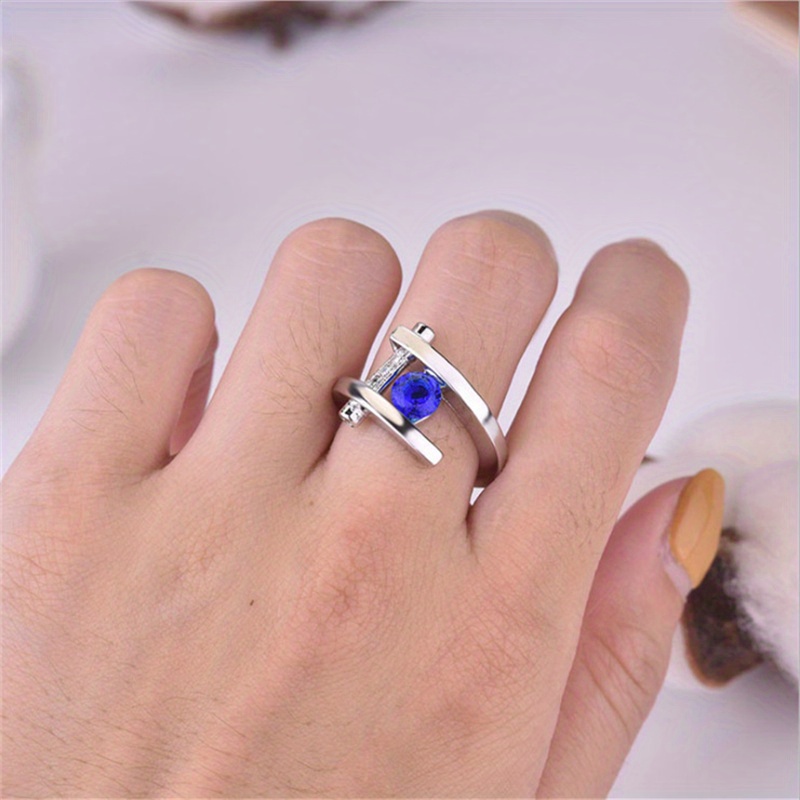 elegant silver plated band ring inlaid gems wedding - {region_name}
