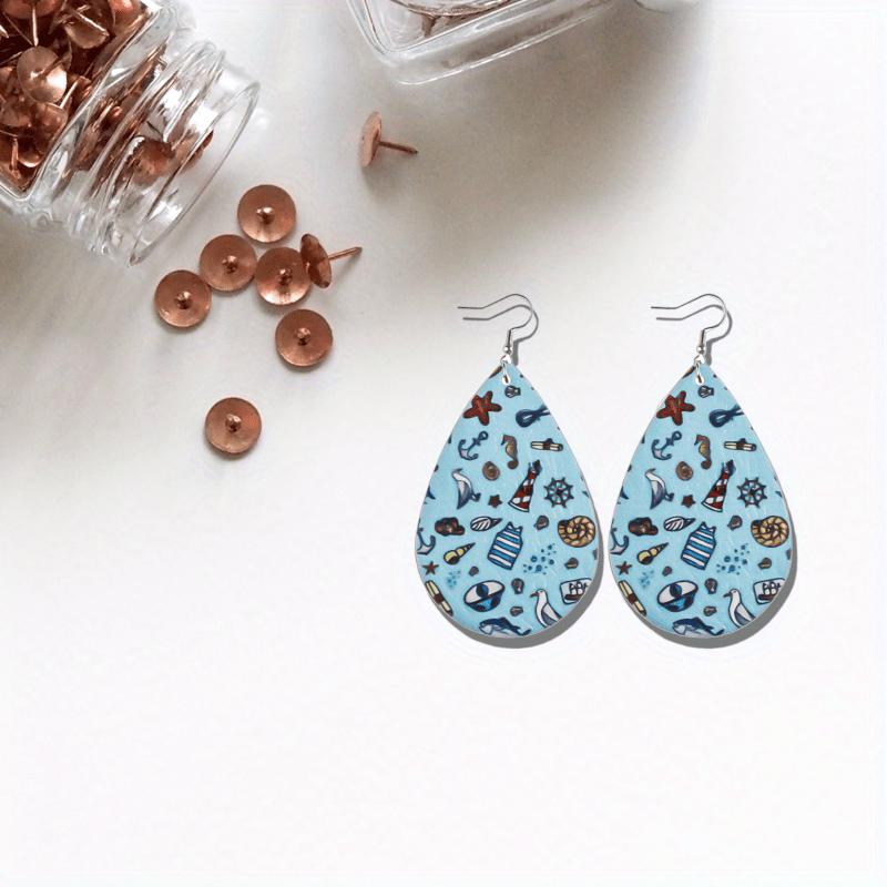 Cute Cartoon Fish Pu Leather Teardrop Earrings Blue Ocean - Temu United ...