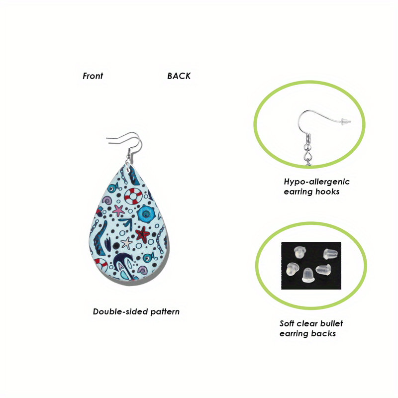 Cute Cartoon Fish Pu Leather Teardrop Earrings Blue Ocean - Temu United ...