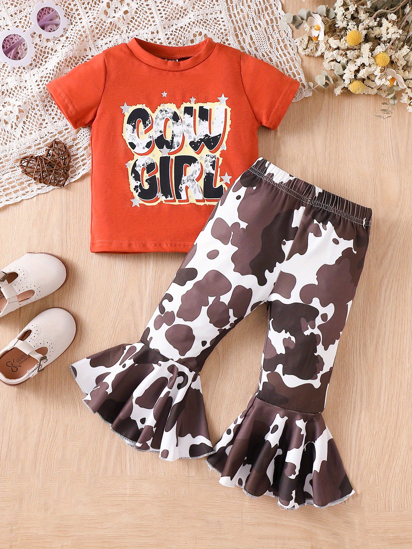 Baby Infant Girls "cow Girl" T shirt Flared Pants Set - Temu New Zealand