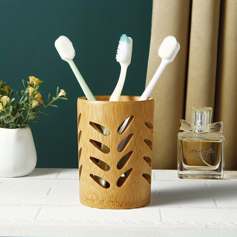 Hollow Natural Bamboo Pen Container Toothbrush Organizer - Temu Canada