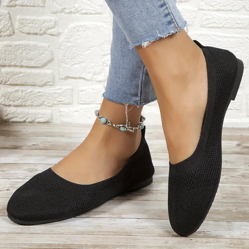Womens Knitted Flat Shoes Comfy Solid Sole Slip Temu Netherlands