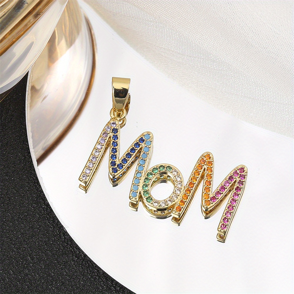 Mother's Day Gift Mom Letter Pendant Copper Inlaid Zircon - Temu