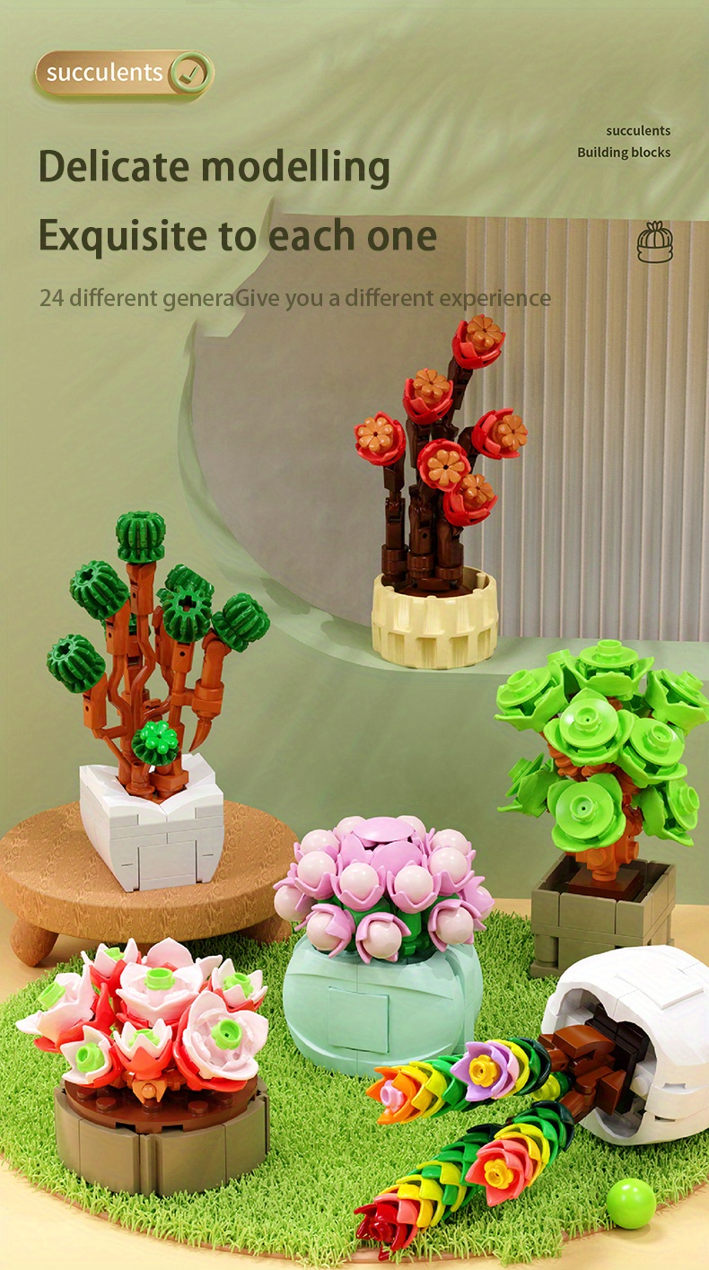 12 Succulent Plant Building Blocks Toys Blind Box Series - Temu