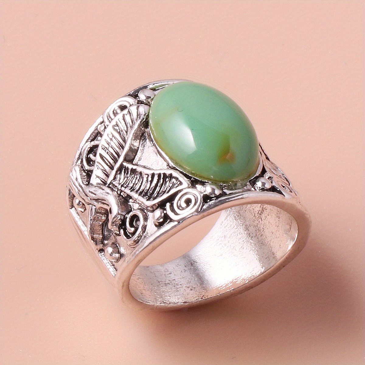 Artificial Gemstone Decor Ring Retro Simple Finger Ring - Temu New Zealand
