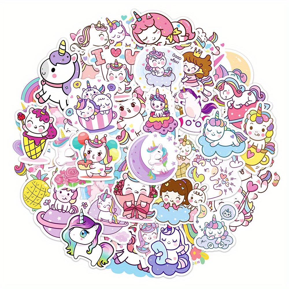 50pcs Non Repeating Little Girls And Unicorn Doodle Stickers | Shop Now ...