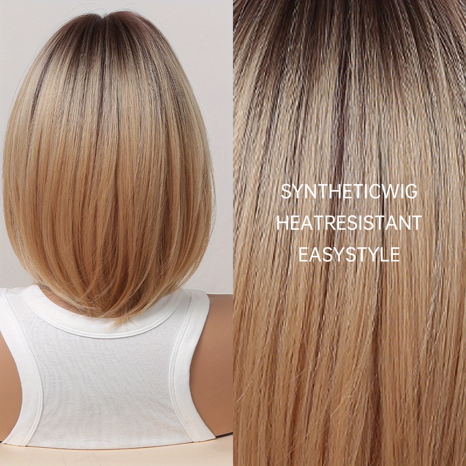 Short Straight Blonde Bob Wigs Bangs Women's Synthetic Fiber - Temu