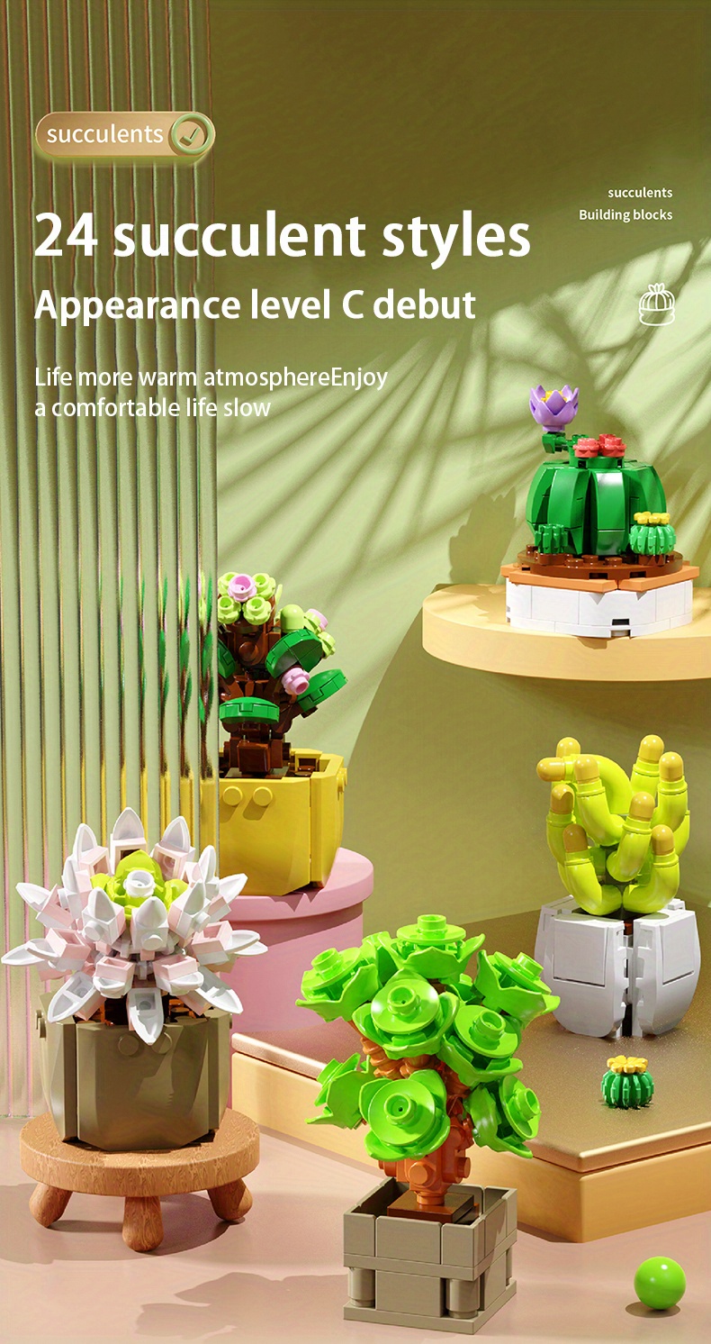 12 Succulent Plant Building Blocks Toys Blind Box Series - Temu