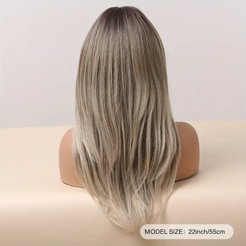 Blonde Straight Layered Hair Wigs With Bangs Dark Roots Long Temu