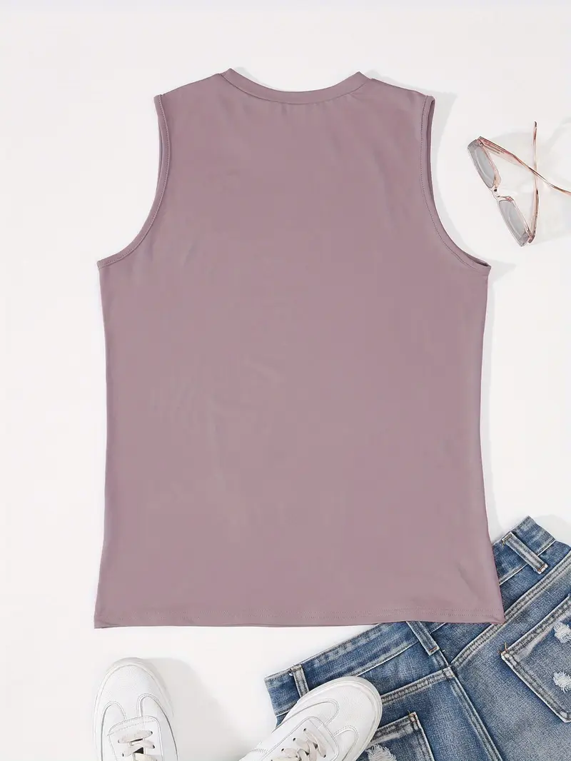 Letter Print Crew Neck Tank Top Casual Solid Color Temu United Kingdom