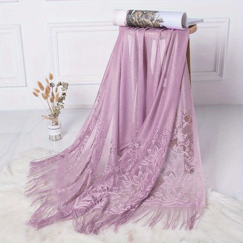 Boho Flower Pattern Fringe Trim Scarf Elegant Hollow Shawl - Temu Canada