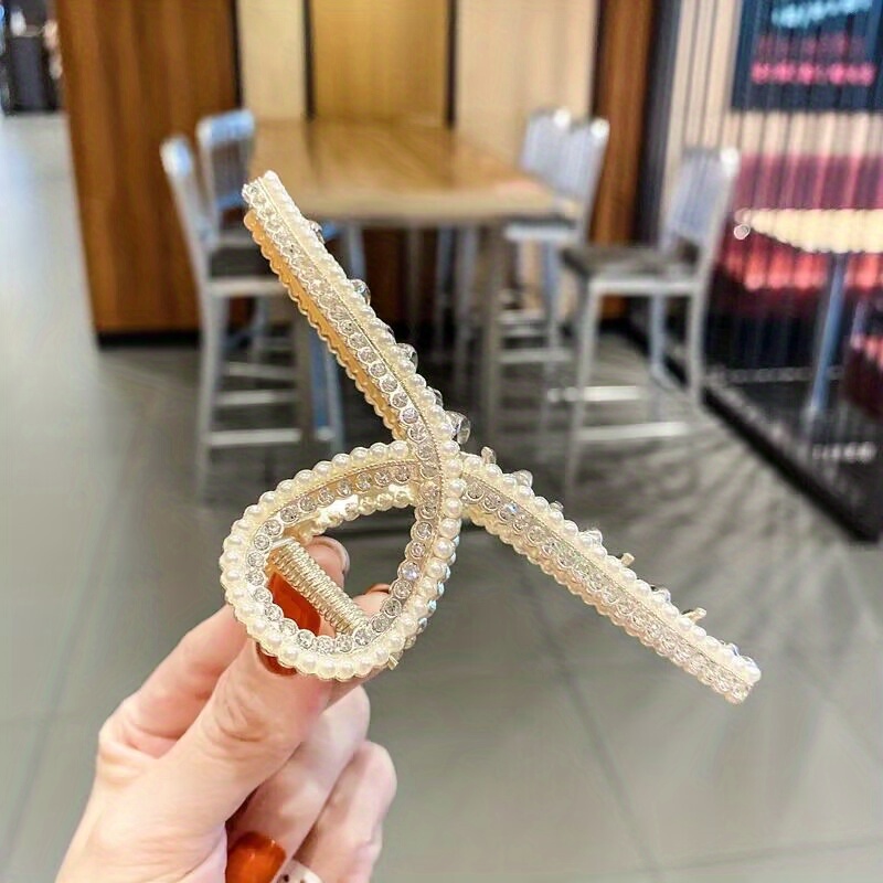 simple pearl metal large grab clip zinc alloy hairpin elegant hair grab ...