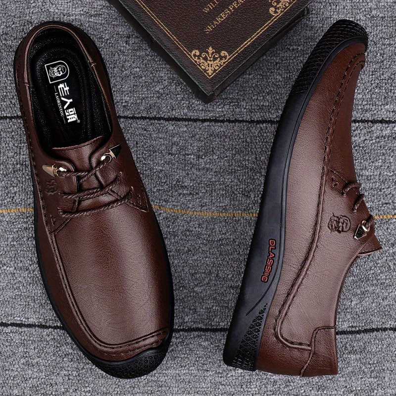 mens premium leather lace up shoes lightweight non slip casual shoes ...