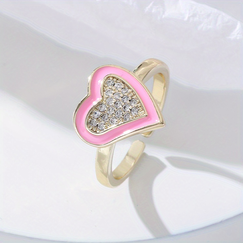 Colorful Love Heart Shape Open Ring Inlaid Shiny Zircon - Temu United ...