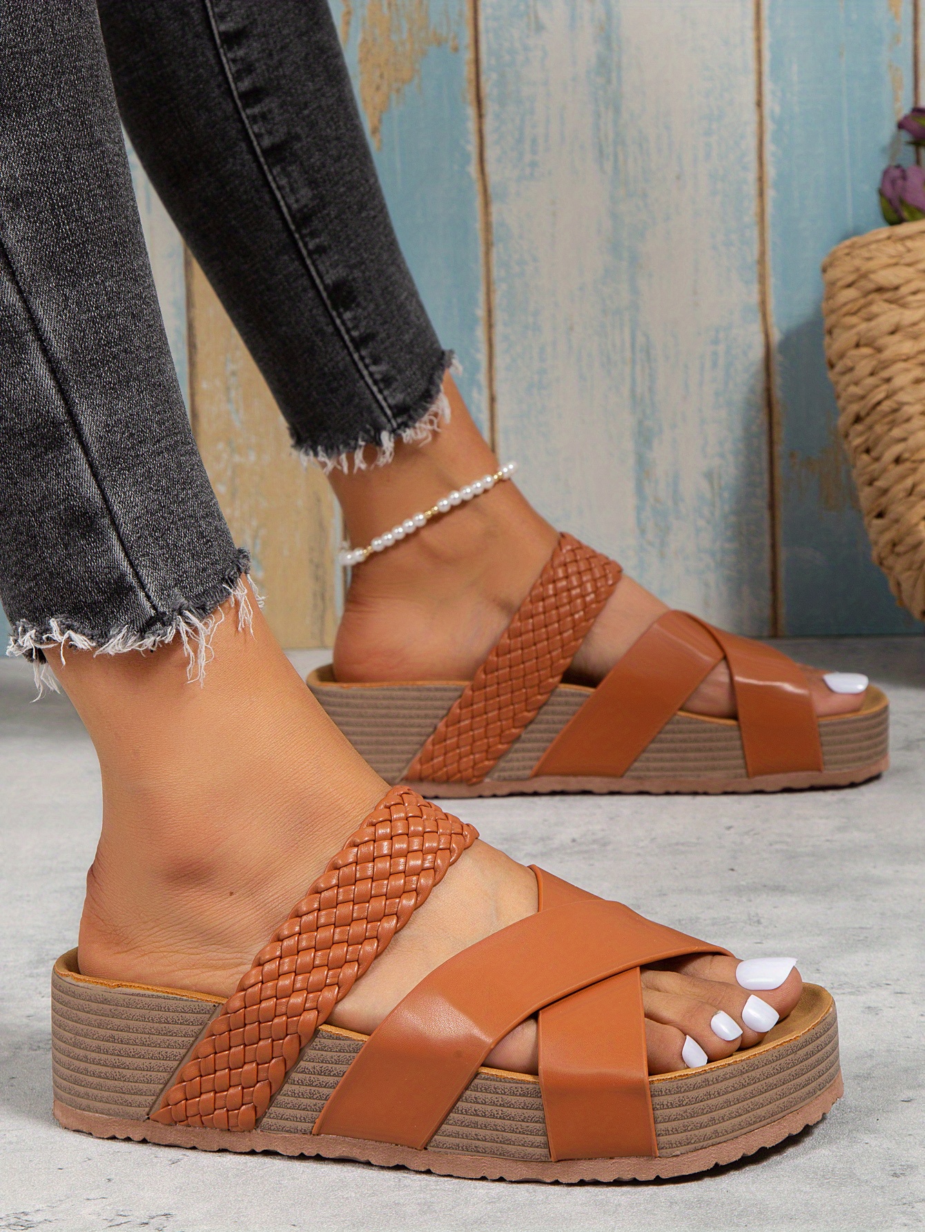 Damen plateau slide sandalen Rutschfeste Schuhe Geflochtenem - Temu Germany
