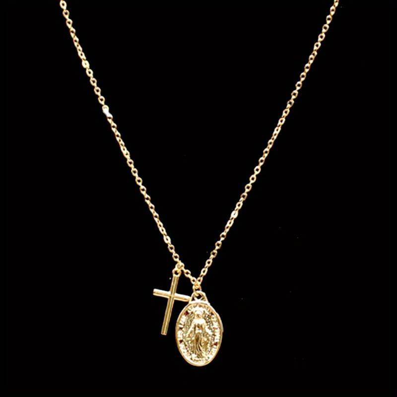 Simple Glossy Cross Pendant Necklace 18k Gold Plated Prayer Ornament ...