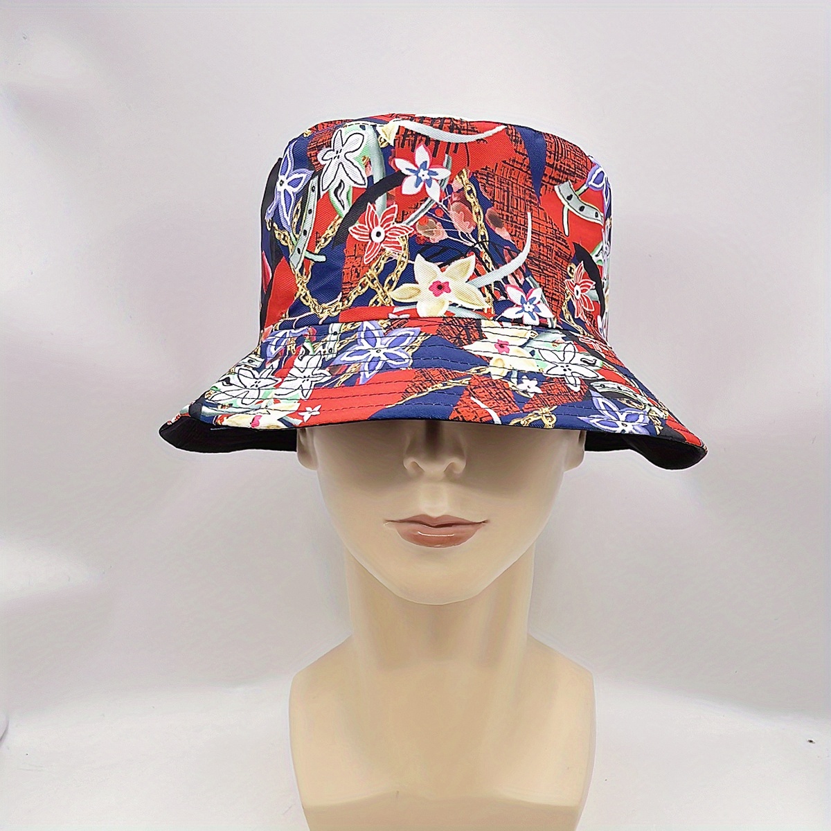 Vintage Flower Print Bucket Hat Red Plaid Reversible Cotton - Temu ...