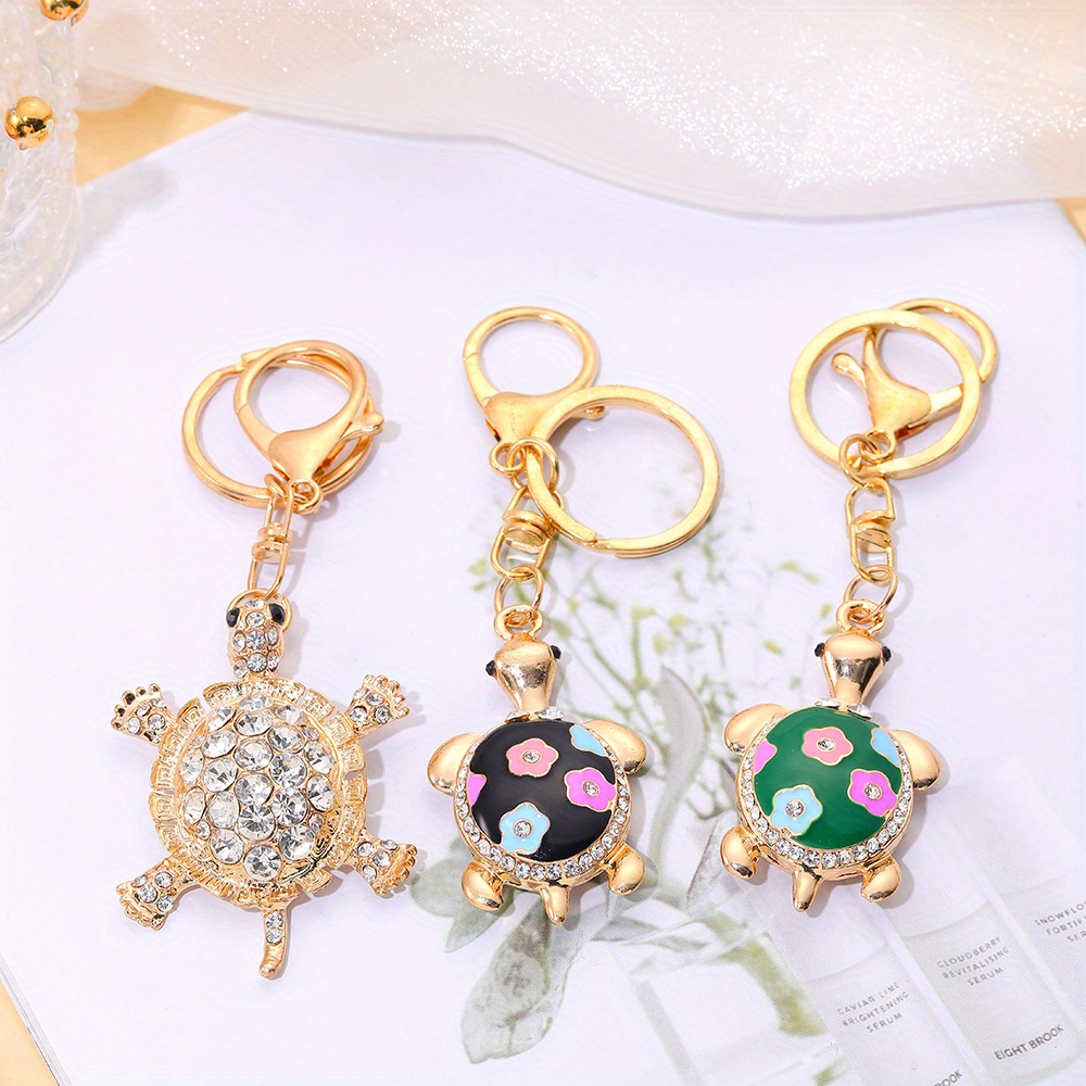 Cartoon Turtle Flower Keychain Cute Tortoise Rhinestone - Temu United ...