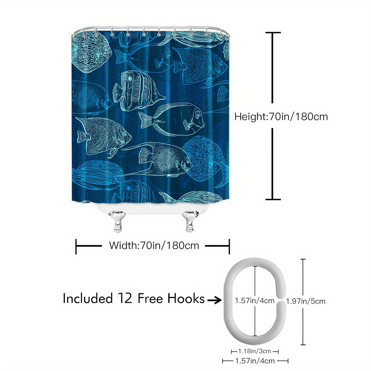 cartoon line fish group pattern bathroom shower curtain - Temu Australia