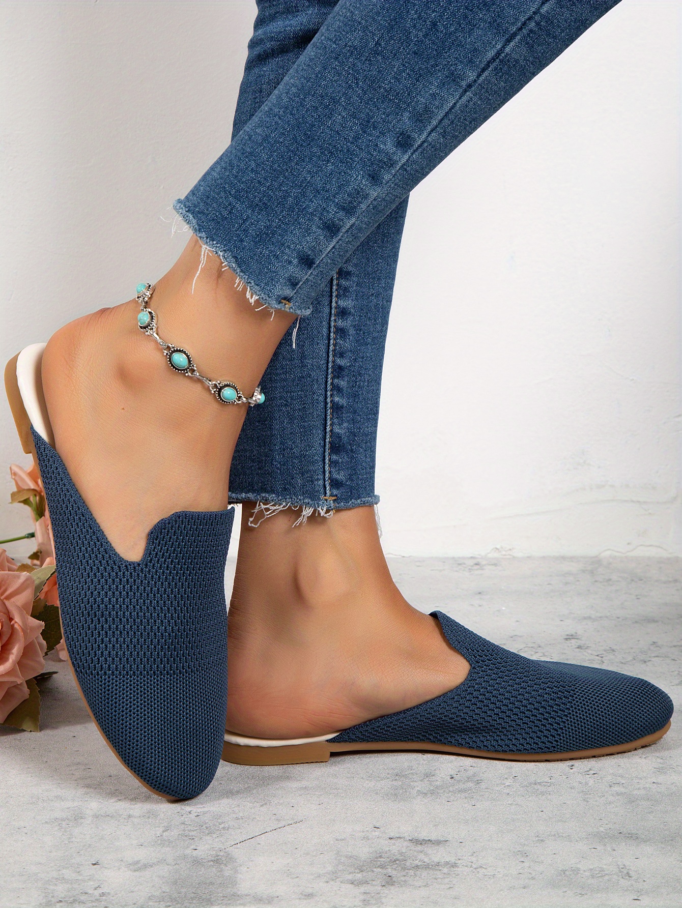 Women's Knitted Flat Mules Comfy Closed Toe Slip Shoes - Temu United ...