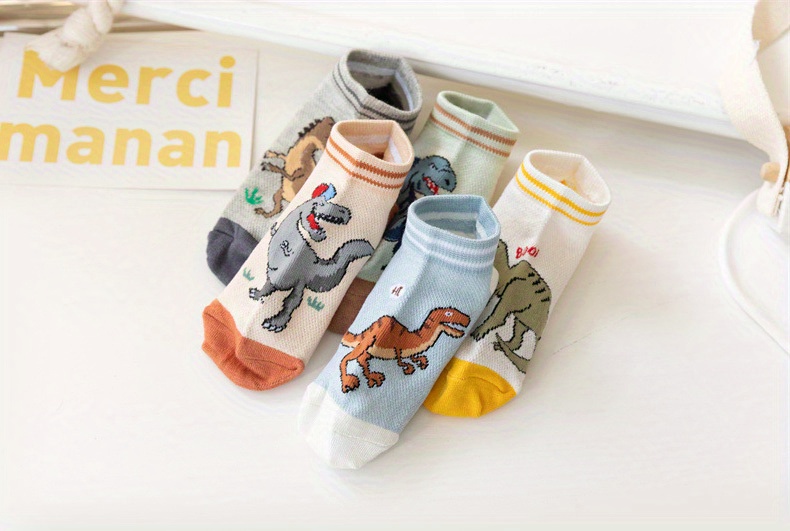Boys Dinosaur Print Knitted Short Crew Socks Breathable - Temu United ...