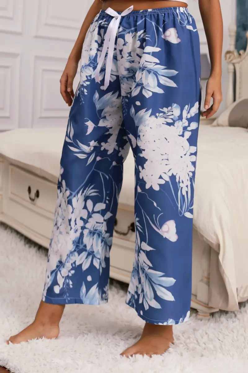 Plus Size Casual Pants Womens Plus Floral Print Drawstring Temu