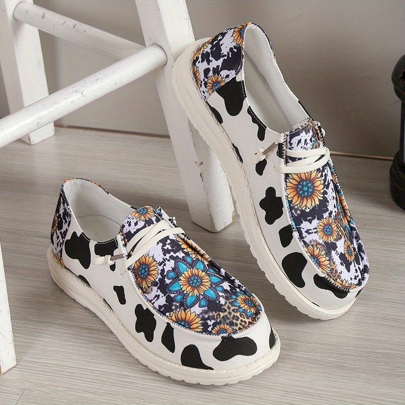 Women' Canvas Shoes Round Toe Cow Print Low Top - Temu Norway