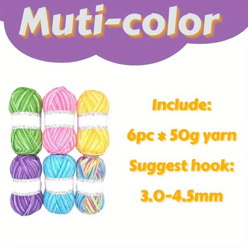 6pcs 50g Multi Color Milk Cotton Super Warm 3ply Knitting Crocheting ...