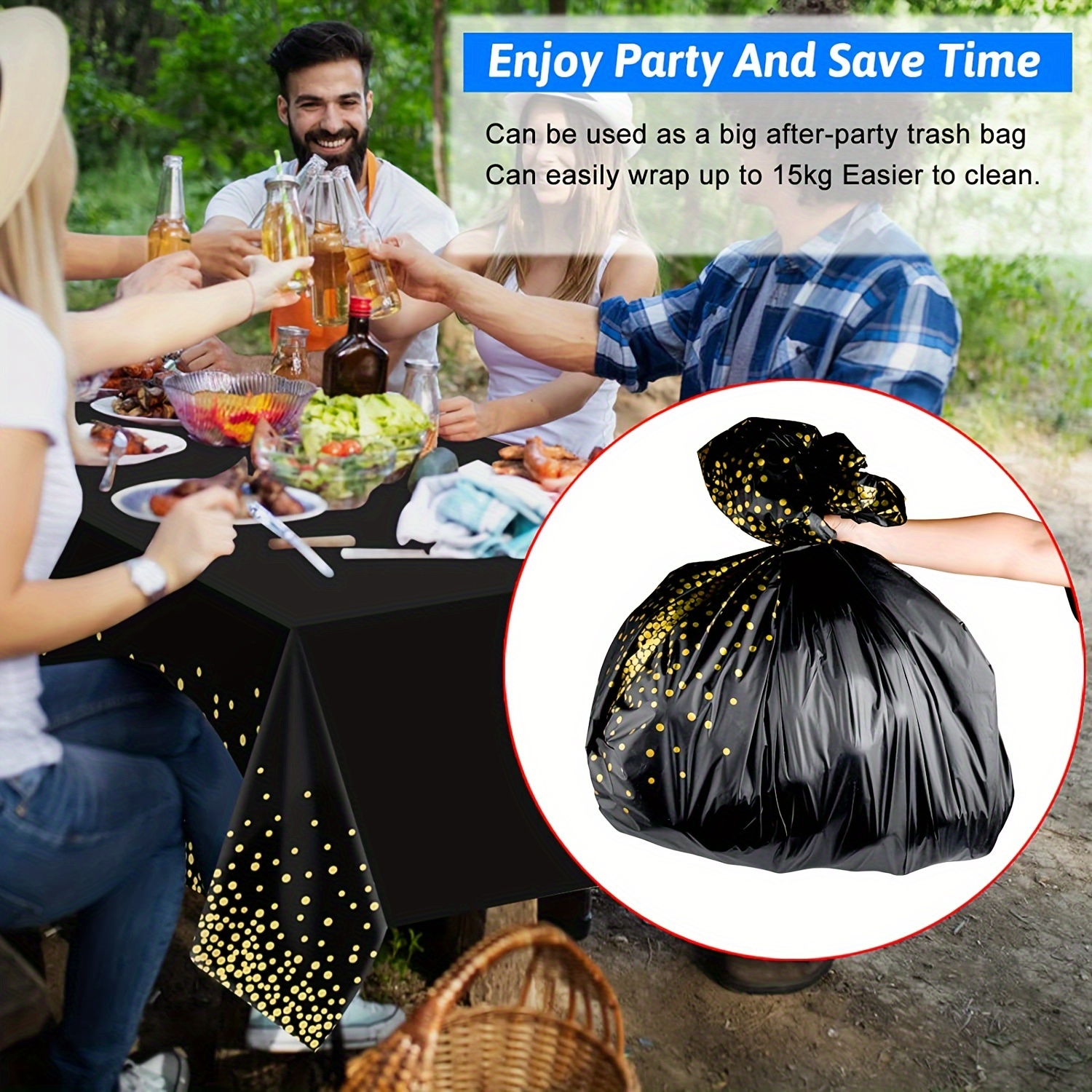 Blue Golden Disposable Table Cloth Elegant Glossy Polka Dots - Temu