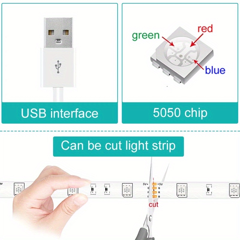 Usb Rgb5050 Led Strip Light Infrared Remote Control Color - Temu New ...