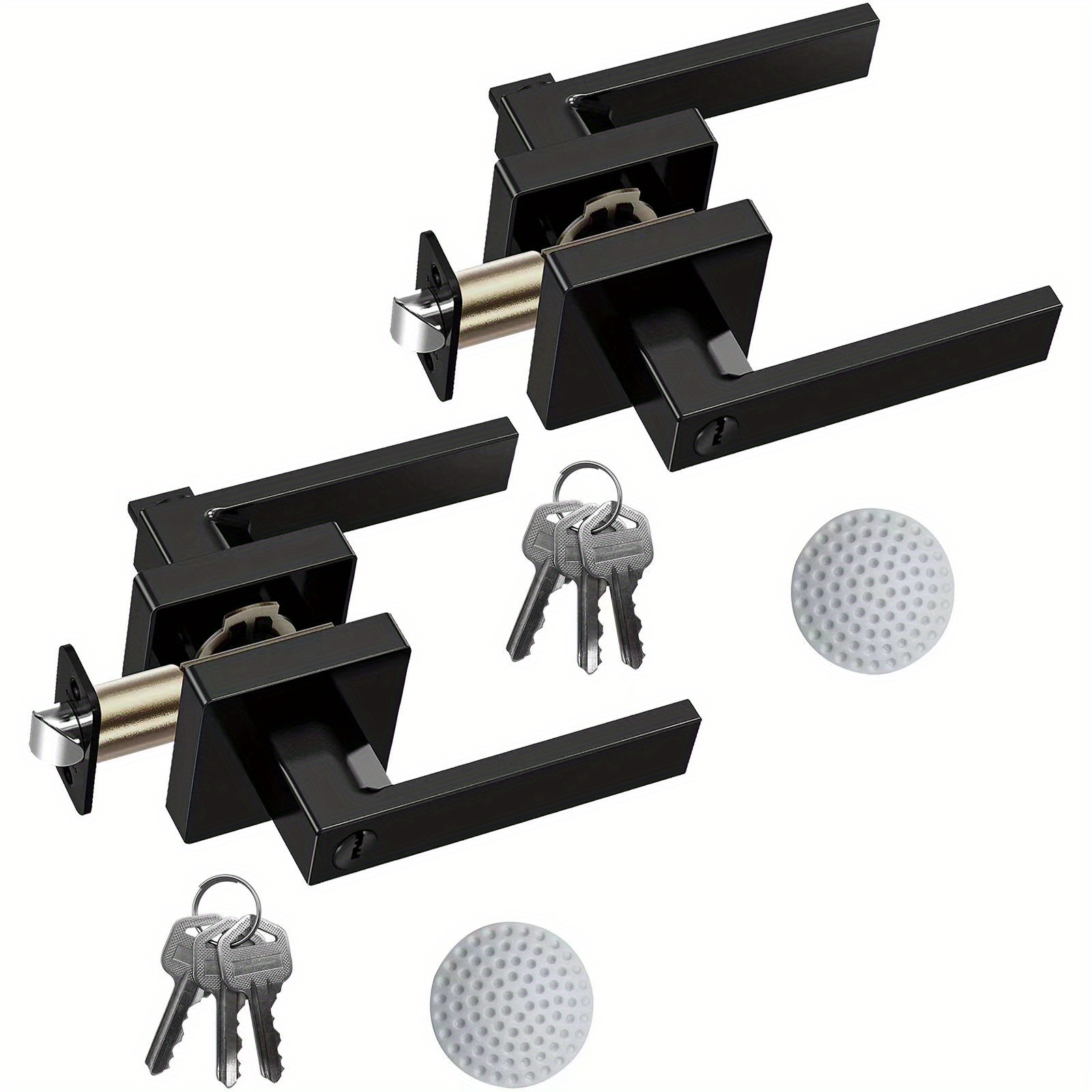 2 Packs Matte Black Door Knob With Key Square Door Lever For Bedroom ...