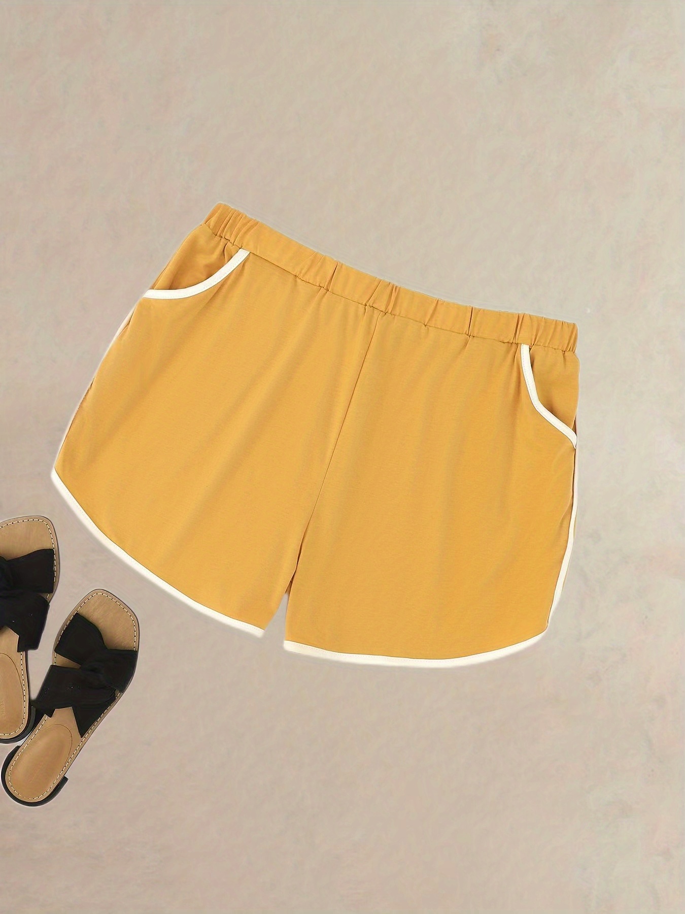 Plus Size Sports Shorts Women's Plus Plain Elastic Contrast - Temu New ...