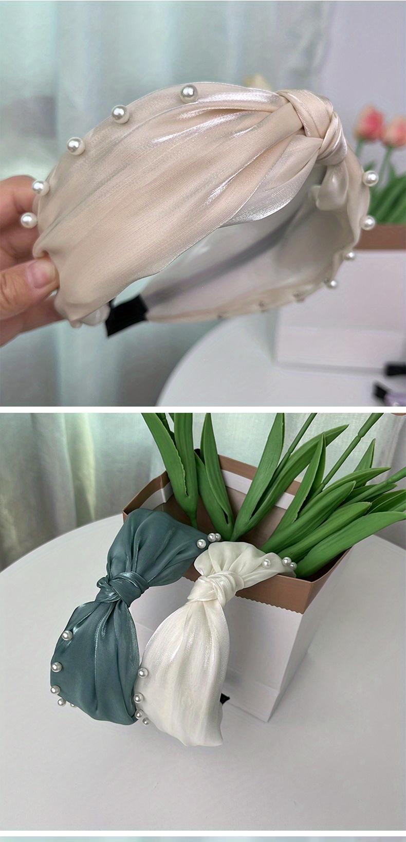 Pearl Bow Knotted Headband Head Hoop - Temu Norway