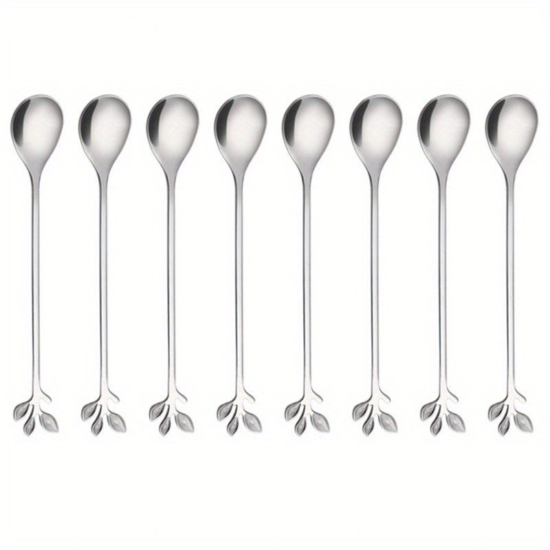 8pcs Dessert Spoon Stainless Steel Coffee Spoon Leaf Shaped Milk Spoon Creative Stirring Spoon ...
