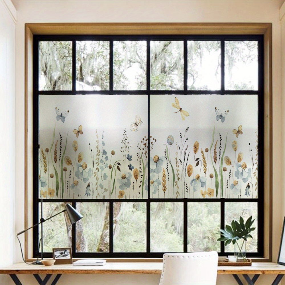 Privacy Window Film Flowers Butterflies Dragonflies Pattern - Temu