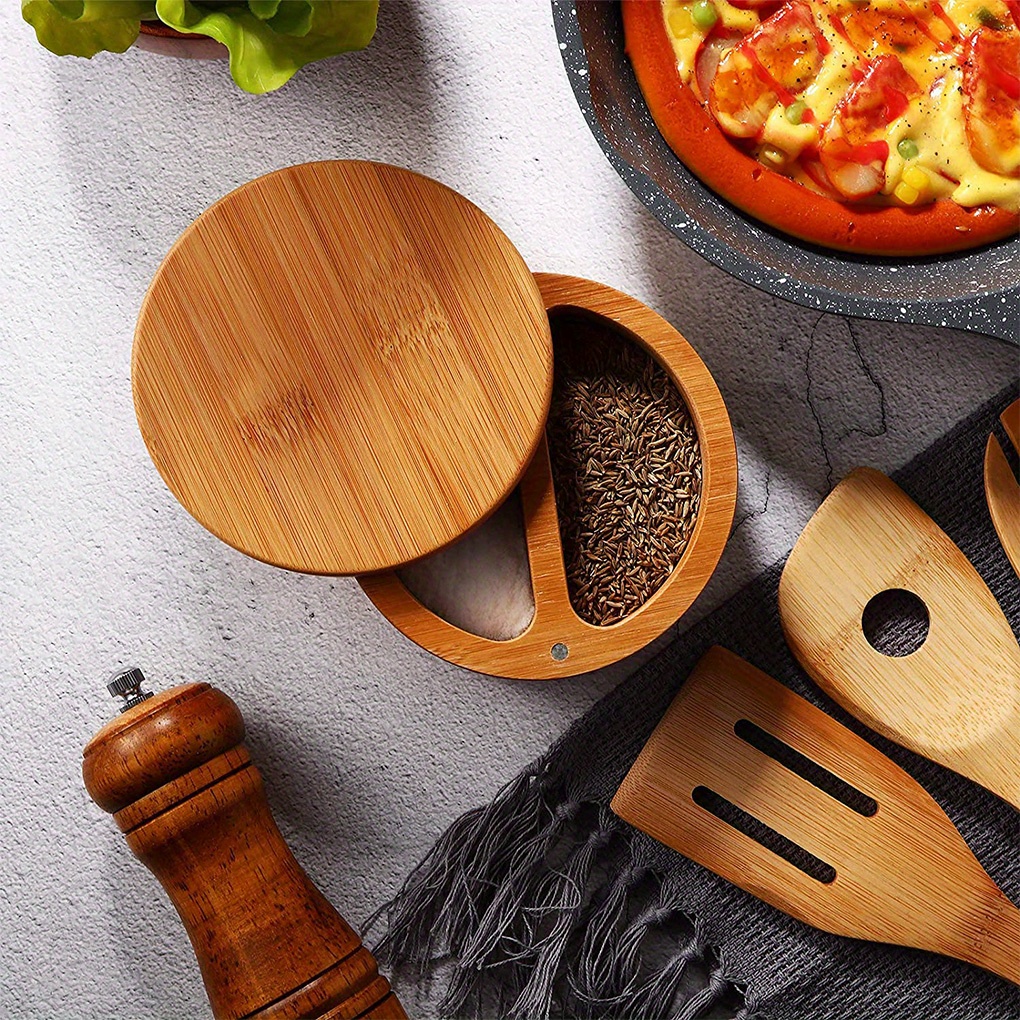 Household Bamboo Seasoning Box Wooden Pepper Box Rotating - Temu ...