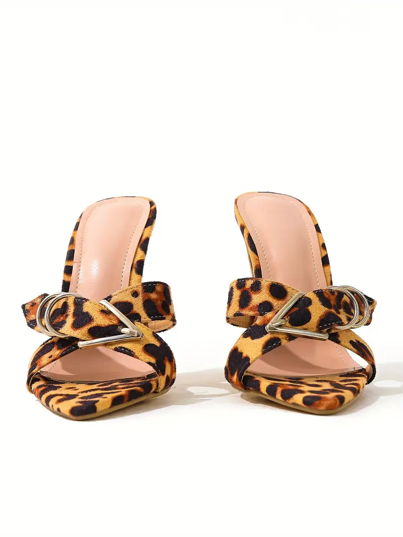 Womens Leopard Print Stiletto Heels Pointed Toe Slip High Temu
