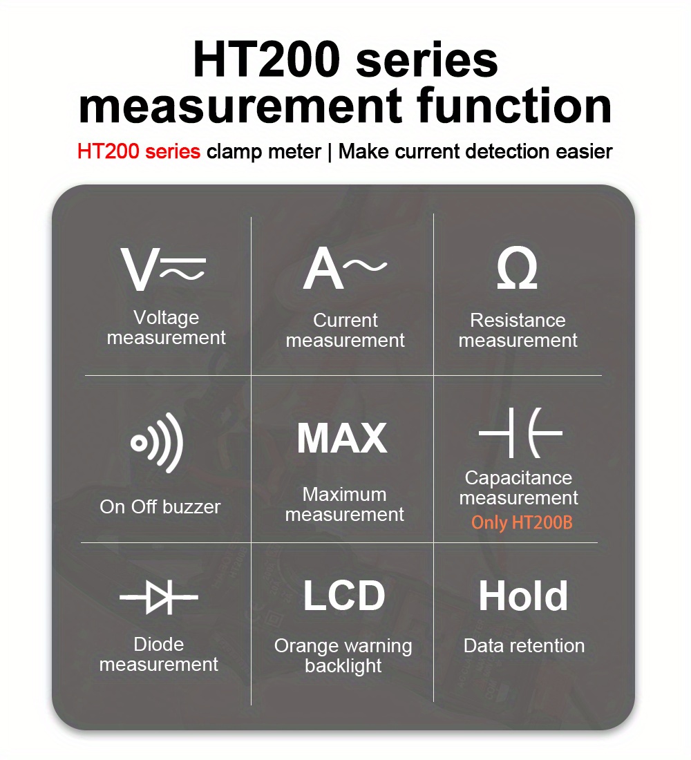 Ht200a Ht200b 디지털 클램프 미터 600v Ac 2000 카운트 전압계 전류계 데이터 홀드 Temu