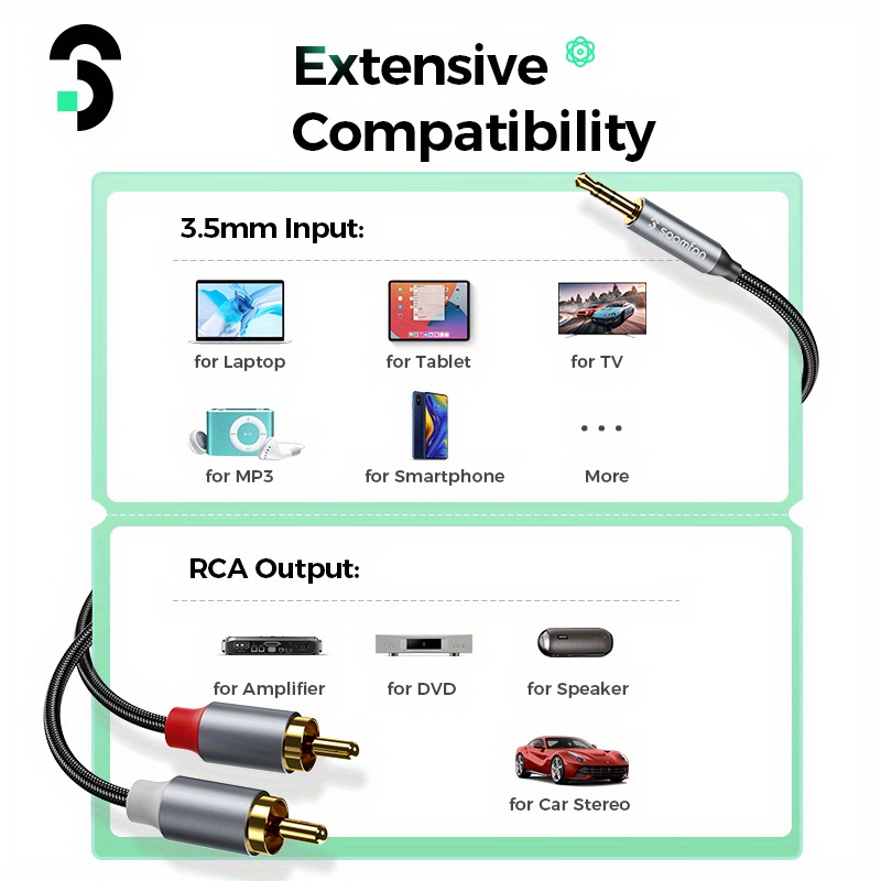 rca to 3 5mm aux audio cable converter audio splitter 2m golden plated ...