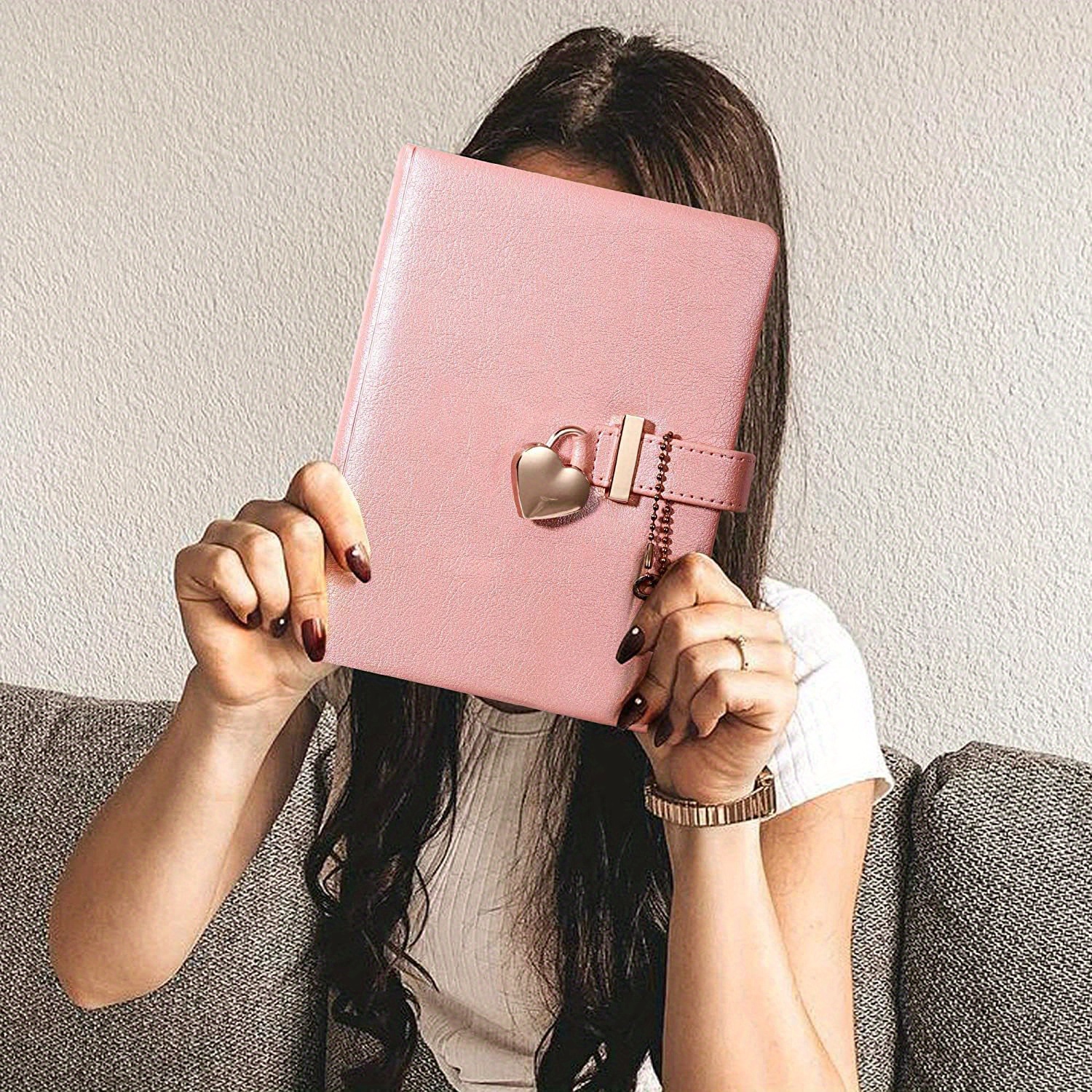 Heart Shaped Lock Diary Key Girls Pu Leather Cover Journal - Temu New ...