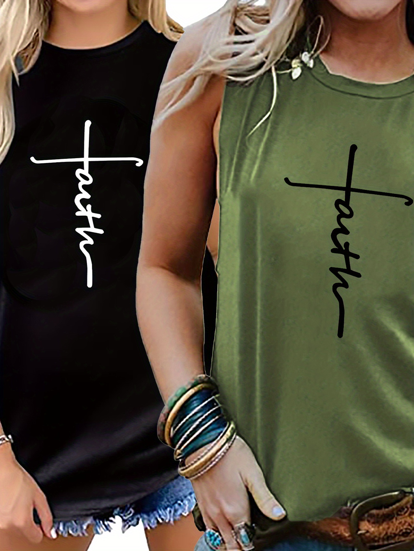 Faith Print Tank Top Set Sleeveless Crew Neck Casual Tank - Temu Canada