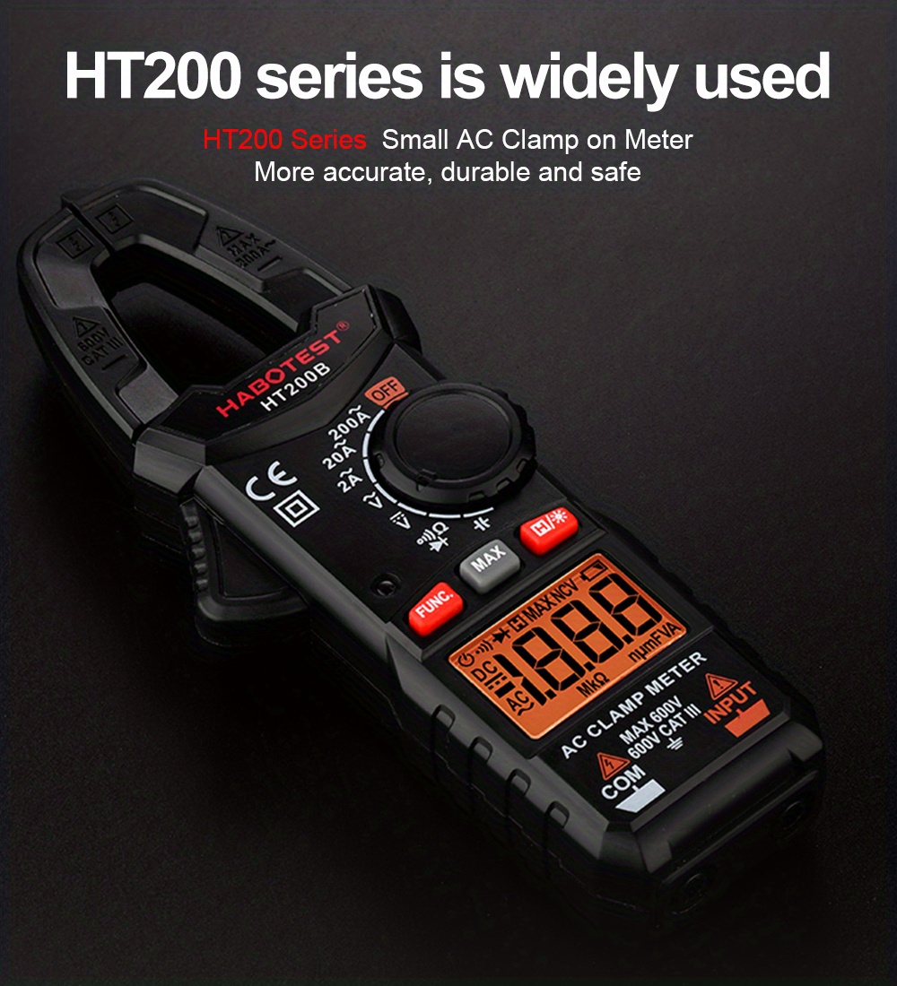Ht200a Ht200b 디지털 클램프 미터 600v Ac 2000 카운트 전압계 전류계 데이터 홀드 Temu