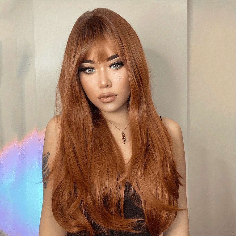 Long Wavy Layered Hair Wigs Bangs Synthetic Fiber Hair - Temu Australia