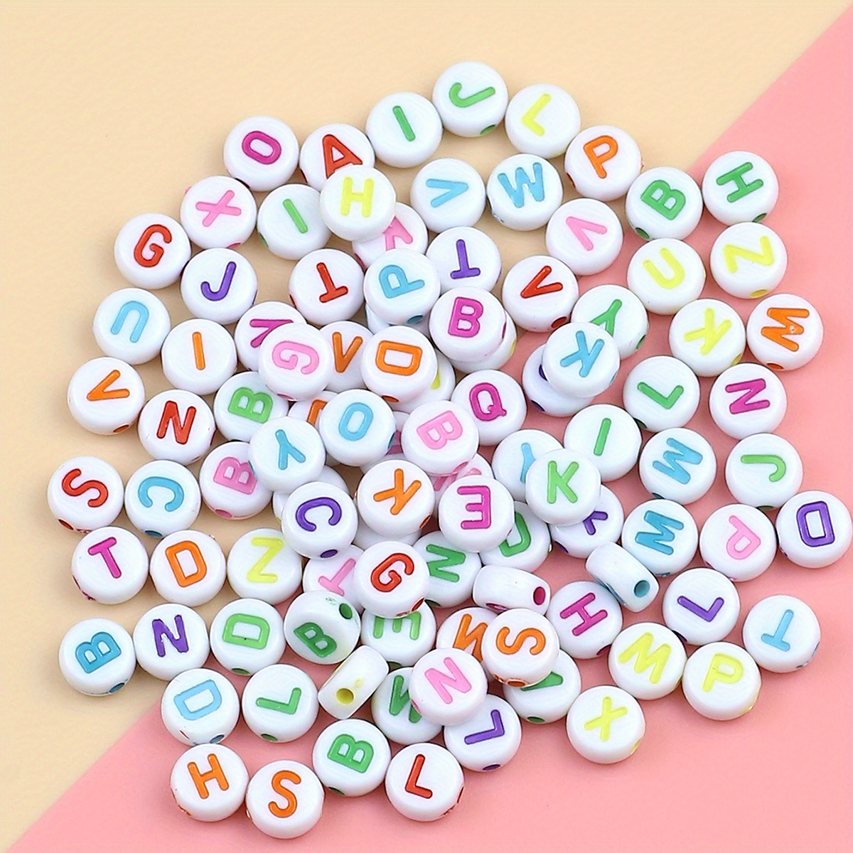 100pcs Acrylic Flat Round Beads With English Letters And Numbers Diy ...