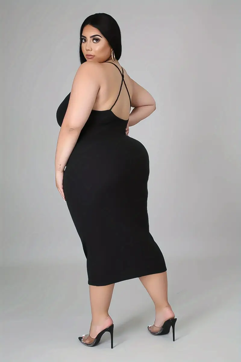 Casual Cami Dress Plus Size Womens Plus Solid Ribbed Round Temu