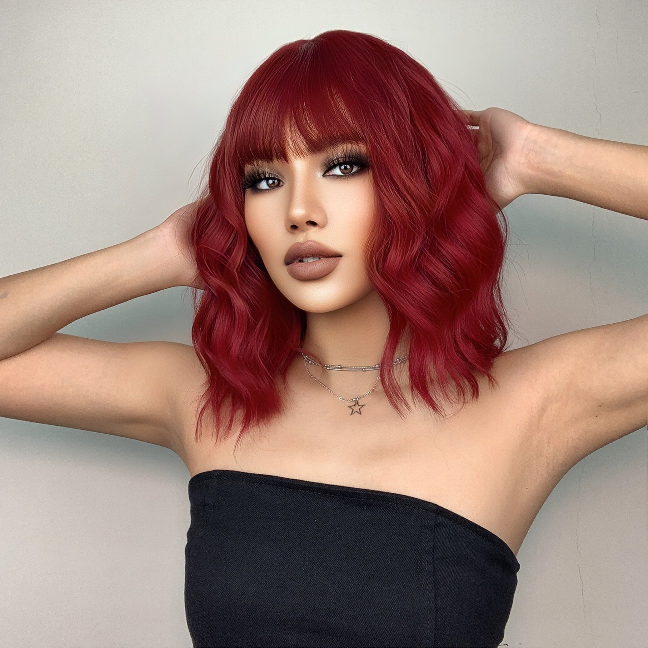 Highlight Brown Short Curly Hair Wigs Bangs Women - Temu